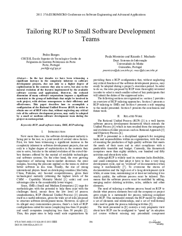 (PDF) Tailoring RUP to Small Software Development Teams