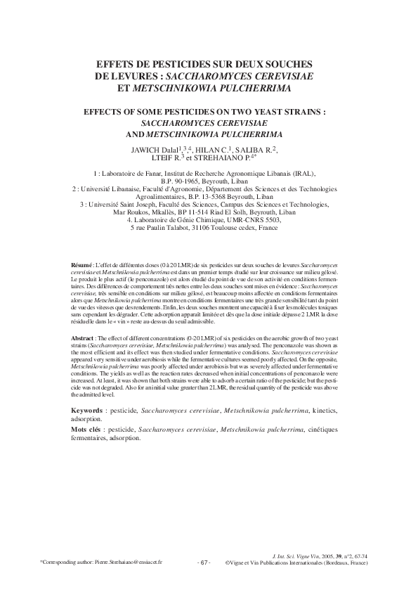 (PDF) Effects of some pesticides on two yeast strains Saccharomyces ...