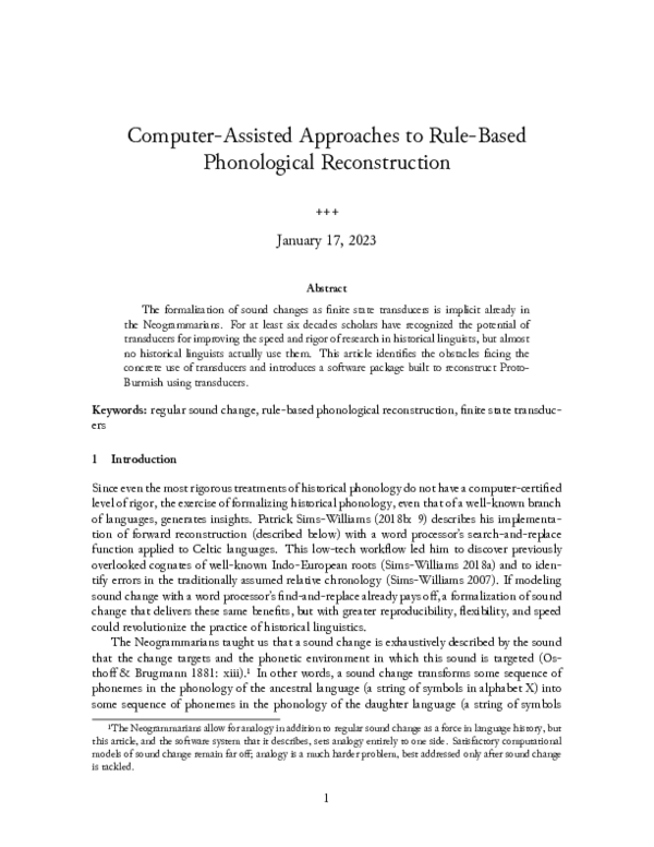 (PDF) Computer-Assisted Approaches to Rule-Based Phonological Reconstruction