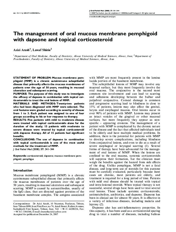 (PDF) The management of oral mucous membrane pemphigoid with dapsone ...