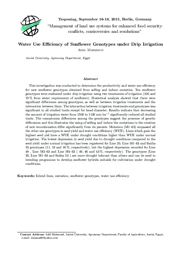 (PDF) Water use efficiency of sunflower genotypes under drip irrigation