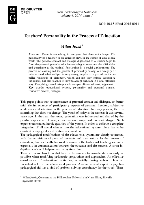 (PDF) Teachers’ Personality in the Process of Education