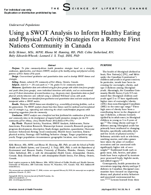 (PDF) Using a SWOT Analysis to Inform Healthy Eating and Physical ...