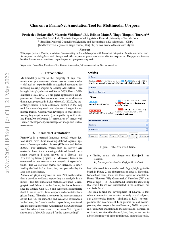 (PDF) Charon: a FrameNet Annotation Tool for Multimodal Corpora
