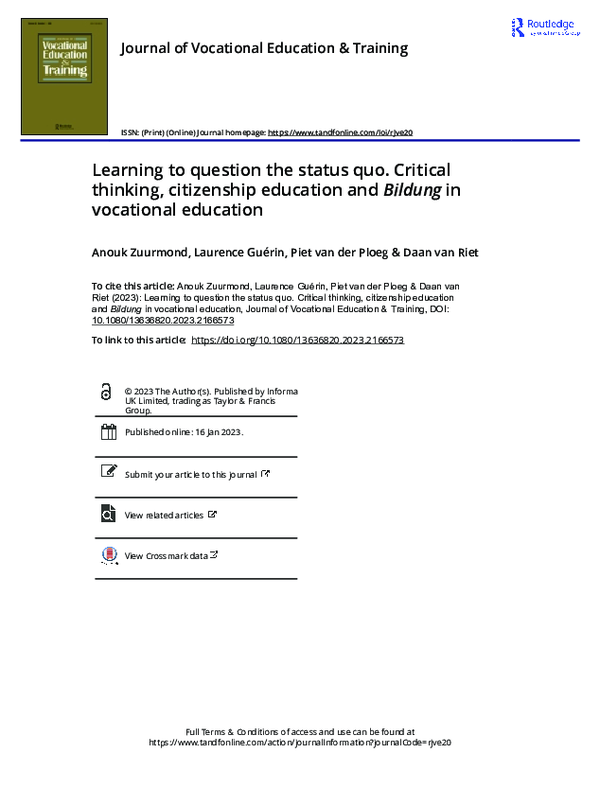 (PDF) Learning to question the status quo. Critical thinking ...