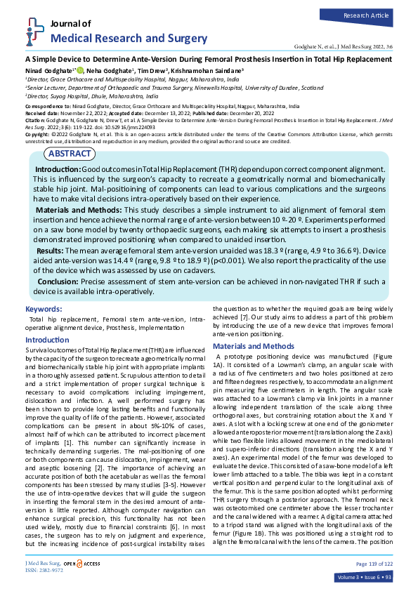 (PDF) A Simple Device to Determine Ante-Version During Femoral ...