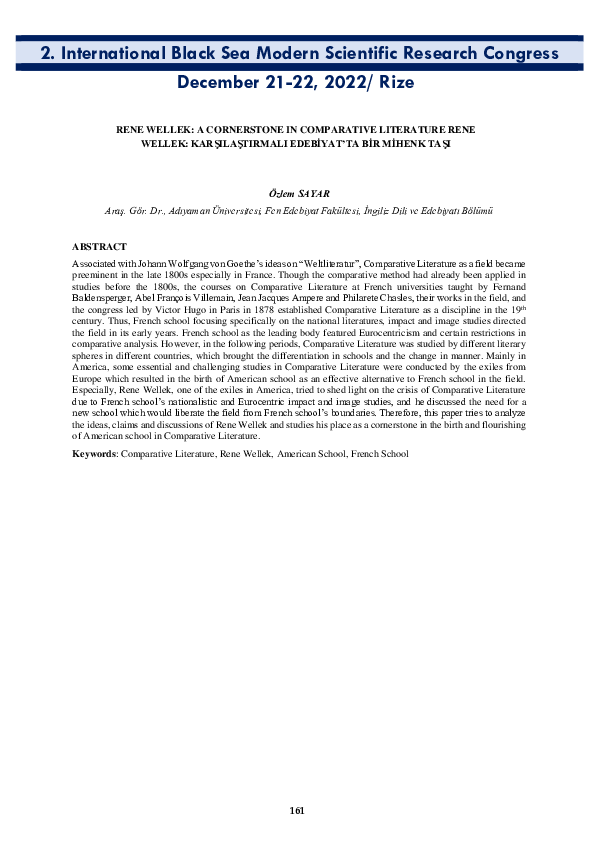 (PDF) Rene Wellek: A Cornerstone in Comparative Literature