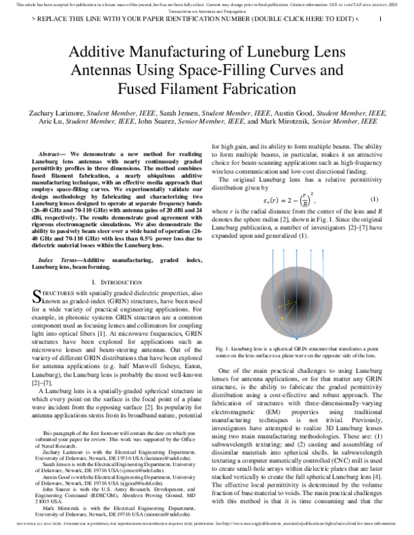 (PDF) Additive Manufacturing of Luneburg Lens Antennas Using Space ...