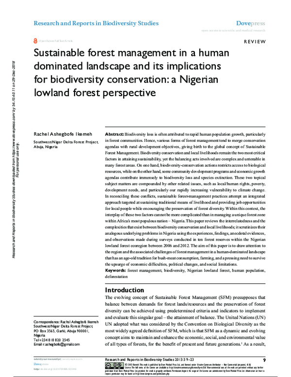 (PDF) Sustainable forest management in a human dominated landscape and ...