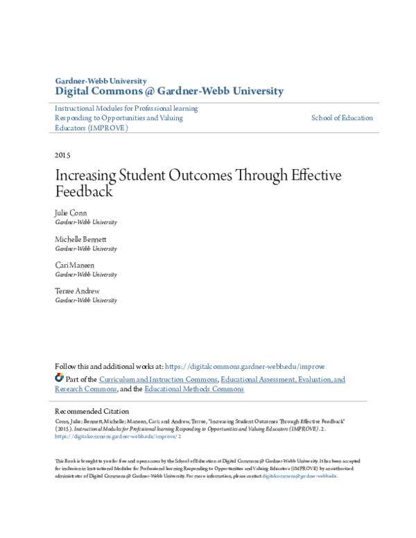 (PDF) Increasing Student Outcomes Through Effective Feedback