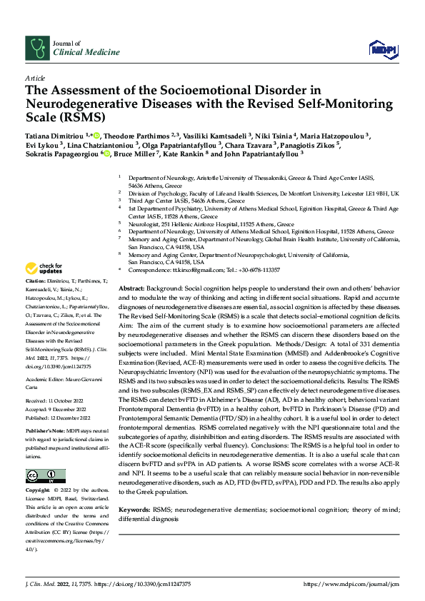 (PDF) The Assessment of the Socioemotional Disorder in ...