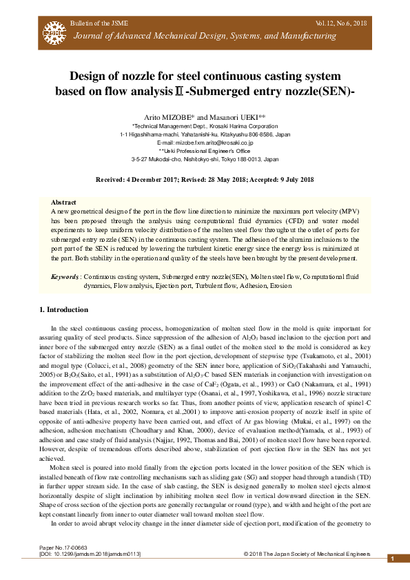 (PDF) Design of nozzle for steel continuous casting system based on ...