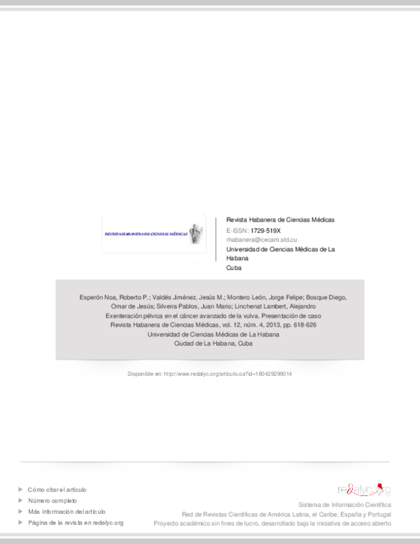 (PDF) Exenteración pélvica en el cáncer avanzado de la vulva. Presentación de caso | Pablo Noa ...