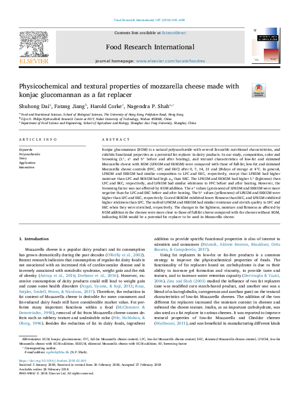 (PDF) Physicochemical and textural properties of mozzarella cheese made ...