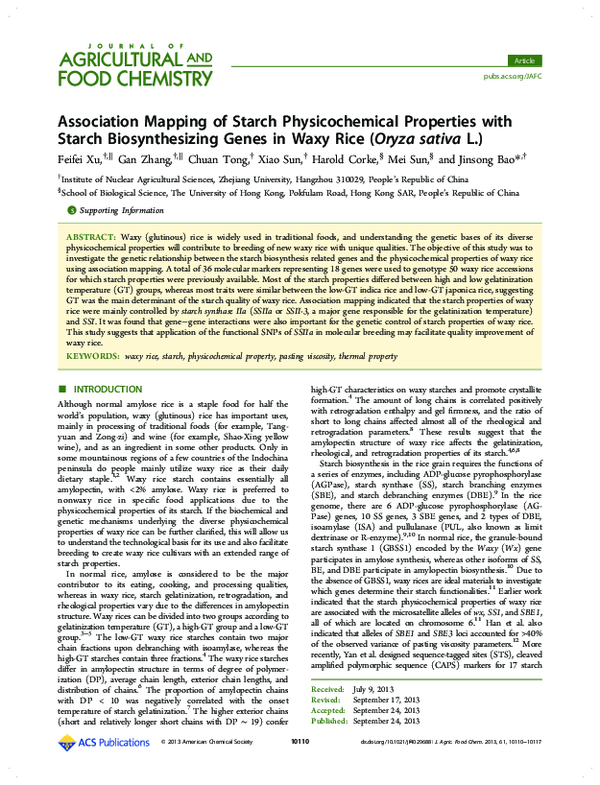 (PDF) Association Mapping of Starch Physicochemical Properties with Starch Biosynthesizing Genes ...