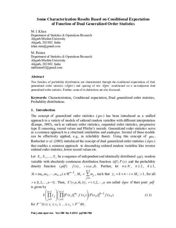 (PDF) Some Characterization Results based on Conditional Expectation of ...