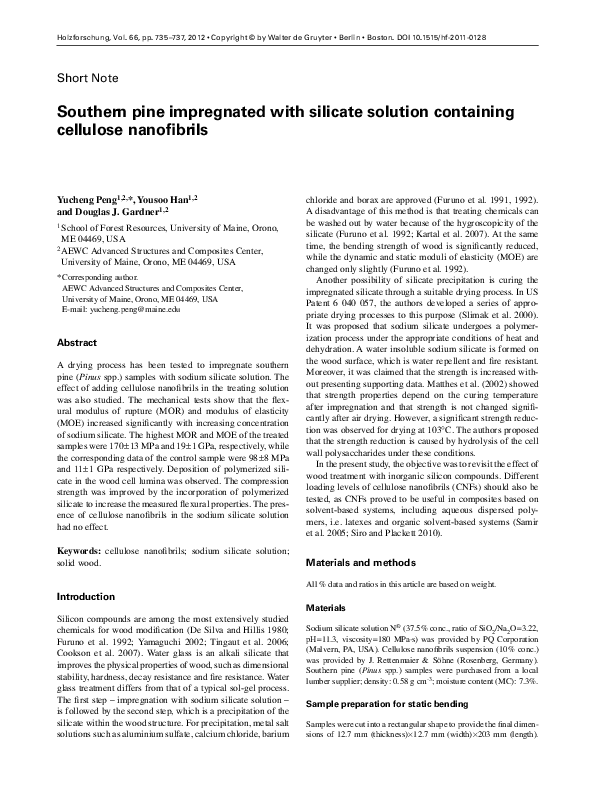 (PDF) Southern pine impregnated with silicate solution containing cellulose nanofibrils | Yousoo ...