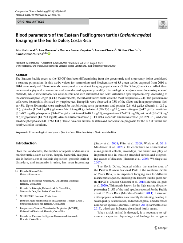 (PDF) Blood parameters of the Eastern Pacific green turtle (Chelonia ...