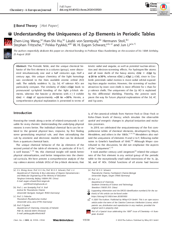 (PDF) Understanding the Uniqueness of 2p Elements in Periodic Tables