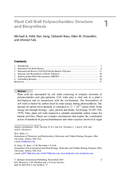 Pdf Plant Cell Wall Polysaccharides Structure And Biosynthesis