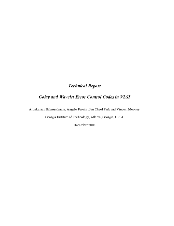 (PDF) Golay and wavelet error control codes in VLSI (PDF) Golay and wavelet error control codes in VLSI
