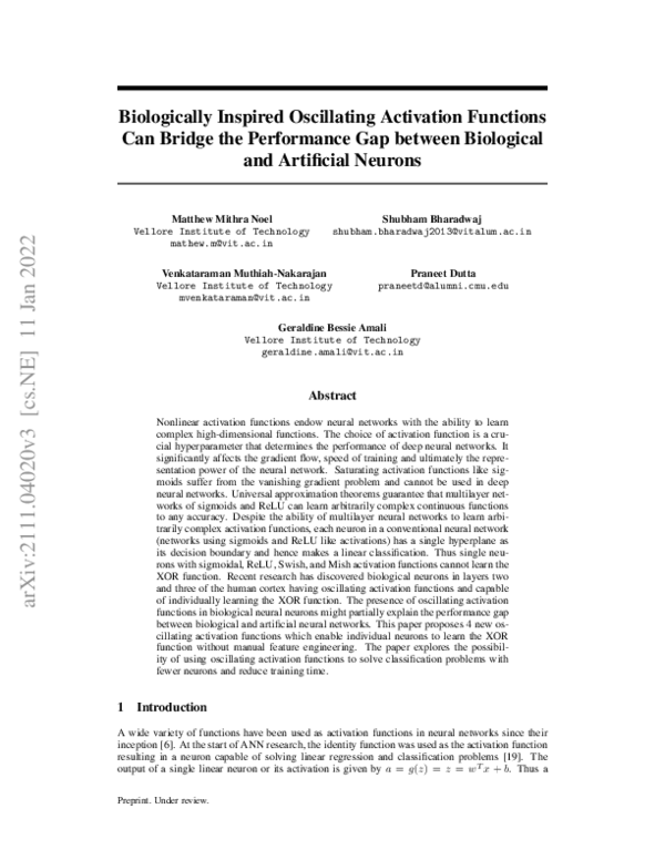 (PDF) Biologically Inspired Oscillating Activation Functions Can Bridge the Performance Gap ...