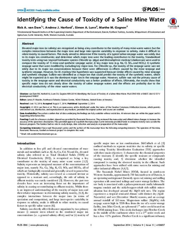 (PDF) Identifying the cause of toxicity of a saline mine water