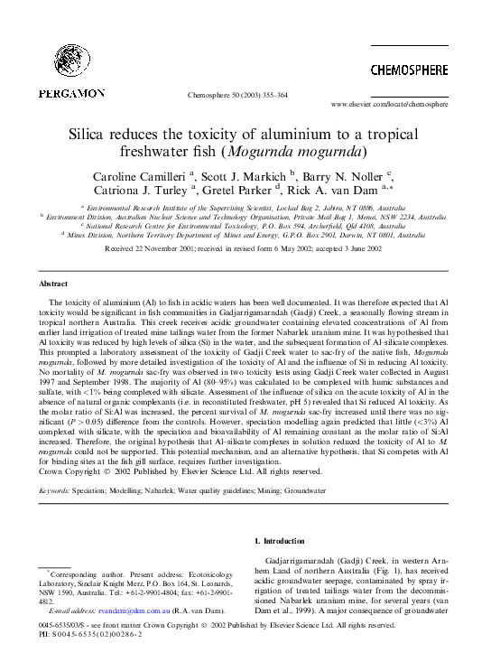(PDF) Silica reduces the toxicity of aluminium to a tropical freshwater ...