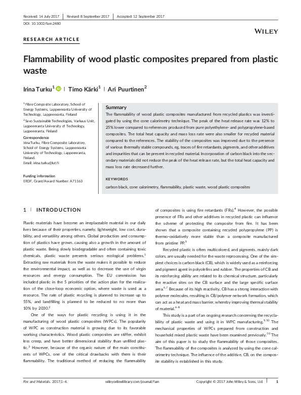 (PDF) Flammability of wood plastic composites prepared from plastic waste