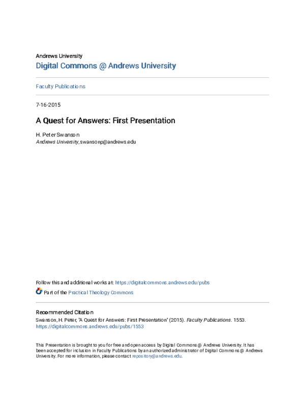 (PDF) A Quest for Answers: First Presentation