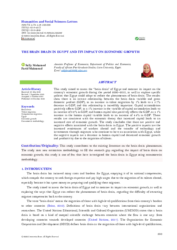 (PDF) The Brain Drain in Egypt and its Impact on Economic Growth