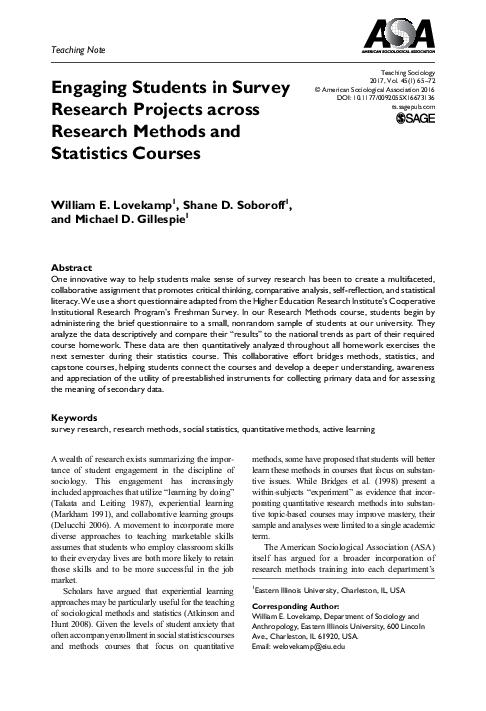 (PDF) Engaging Students in Survey Research Projects across Research ...