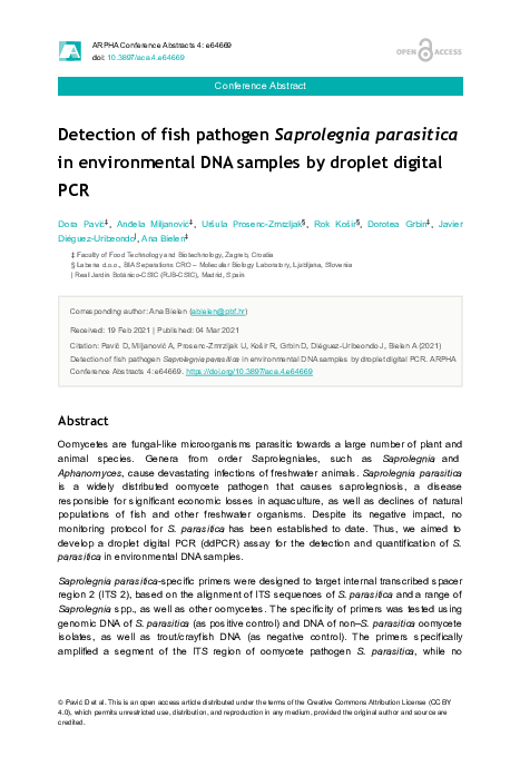 (PDF) Detection of fish pathogen Saprolegnia parasitica in ...
