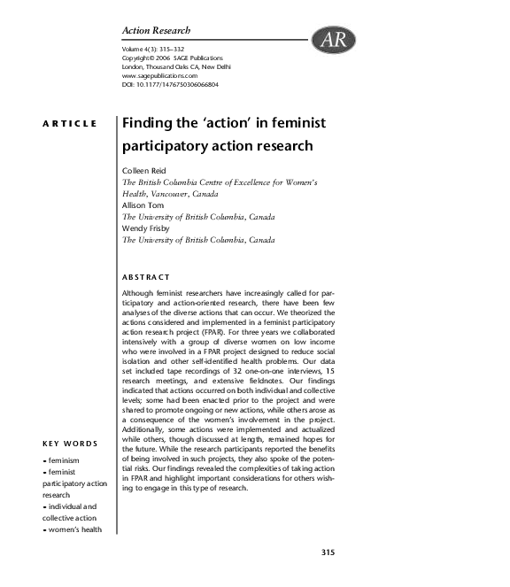 (PDF) Finding the ‘action’ in feminist participatory action research