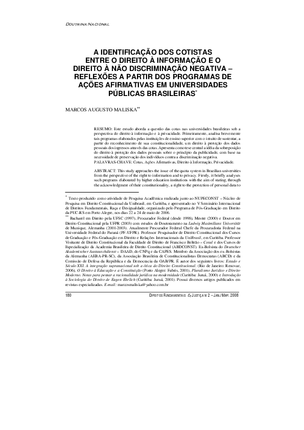 (PDF) A identificação dos cotistas entre o direito à informação e o ...