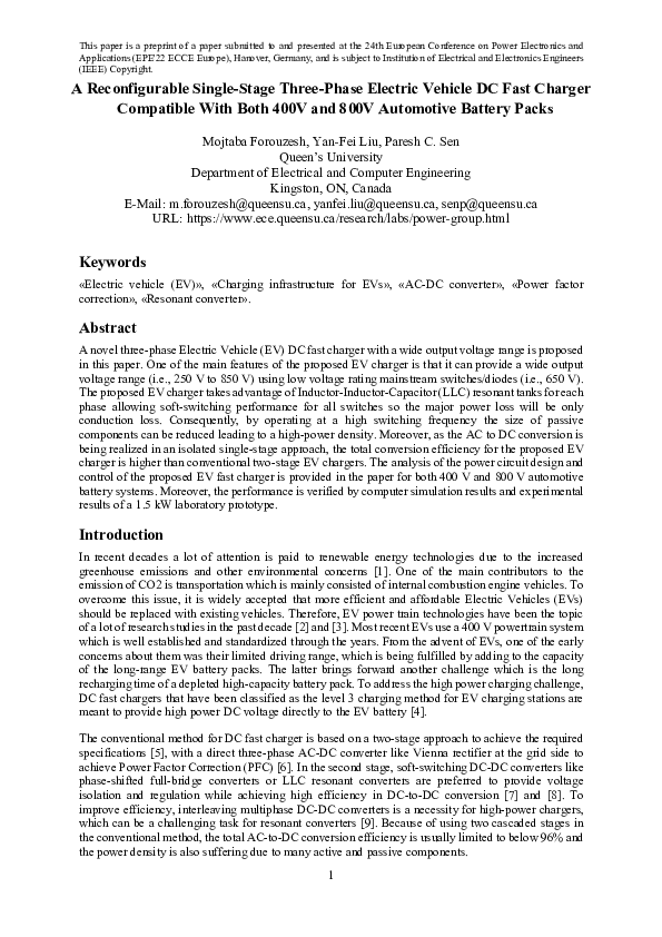 (PDF) A Reconfigurable Single-Stage Three-Phase Electric Vehicle DC ...