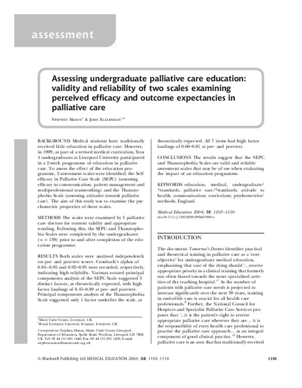 (PDF) Assessing undergraduate palliative care education: validity and ...