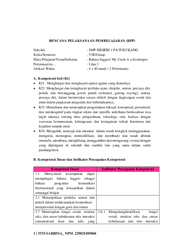 (PDF) RPP MY UNCLE IS ZOOKEEPER