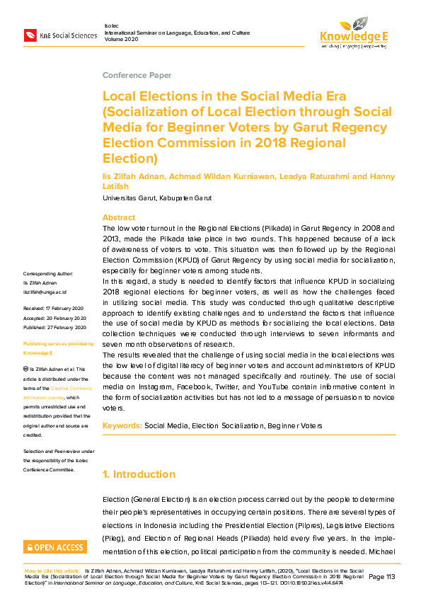 (PDF) Local Elections in the Social Media Era (Socialization of Local ...