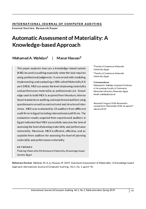 (PDF) Automatic Assessment of Materiality: A Knowledge-based Approach