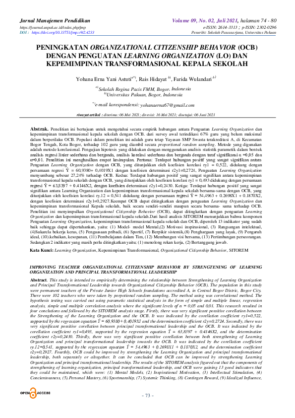 (PDF) Peningkatan Organizational Citizenship Behavior (Ocb) Dengan Penguatan Learning ...