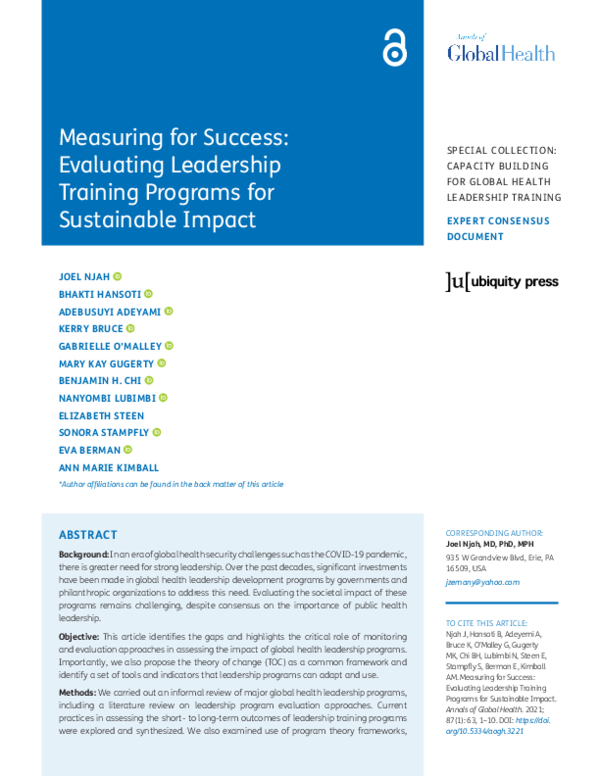 (PDF) Measuring for Success: Evaluating Leadership Training Programs for Sustainable Impact