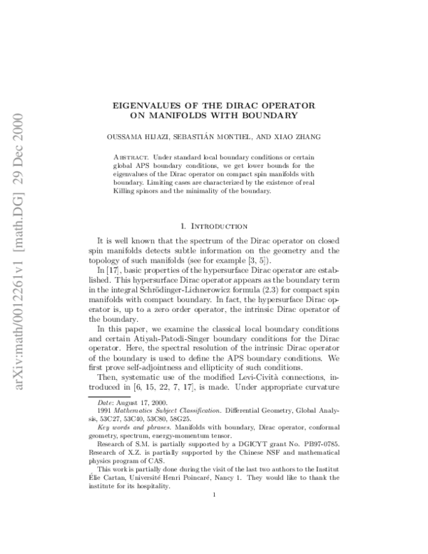 (PDF) Eigenvalues of the Dirac Operator on Manifolds¶with Boundary