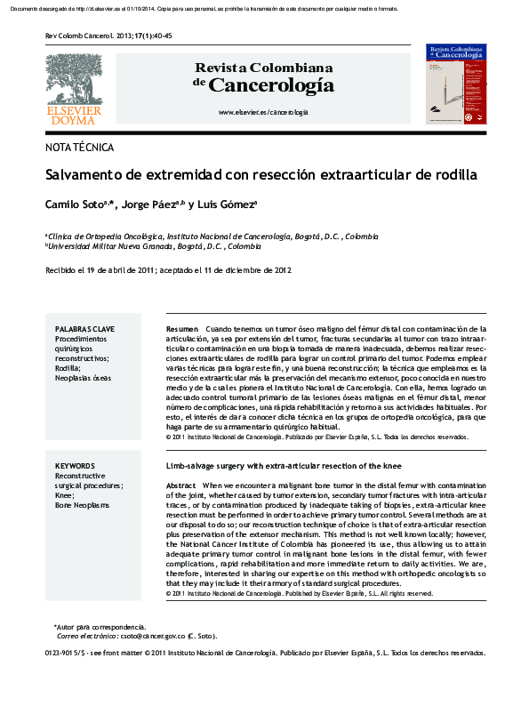 (PDF) Salvamento de extremidad con resección extraarticular de rodilla