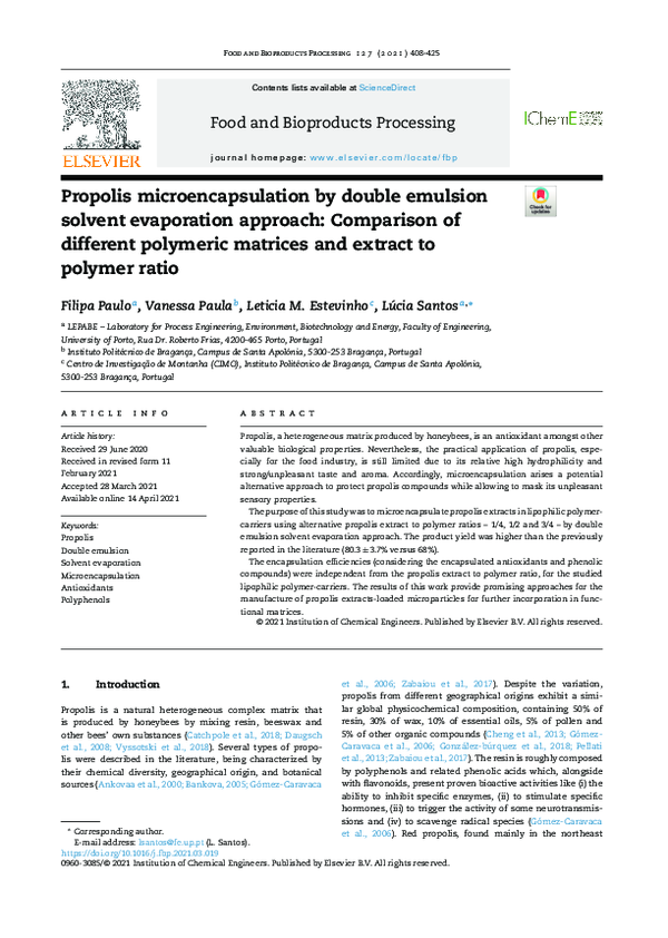 Pdf Propolis Microencapsulation By Double Emulsion Solvent Evaporation Approach Comparison Of
