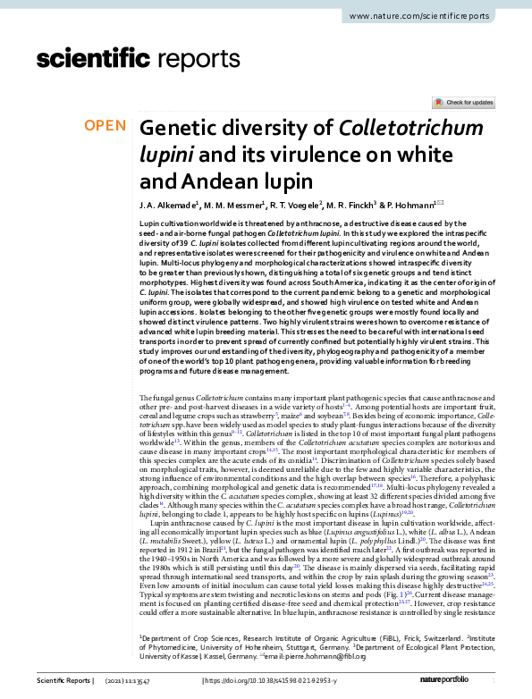 (PDF) Genetic diversity of Colletotrichum lupini and its virulence on ...