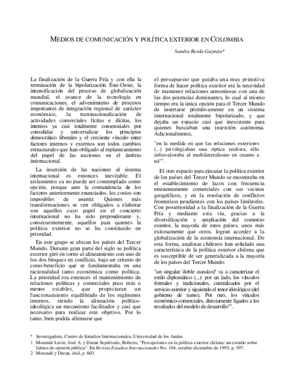 (PDF) Medios de comunicación y política exterior en Colombia
