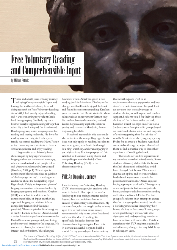(PDF) Free voluntary reading and comprehensible input