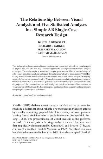 Pdf The Relationship Between Visual Analysis And Five Statistical Analyses In A Simple Ab