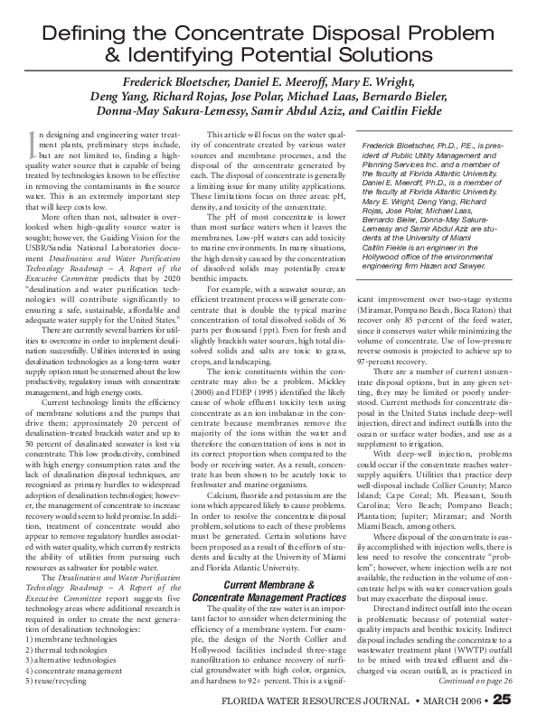 (PDF) Defining the Concentrate Disposal Problem & Identifying Potential ...